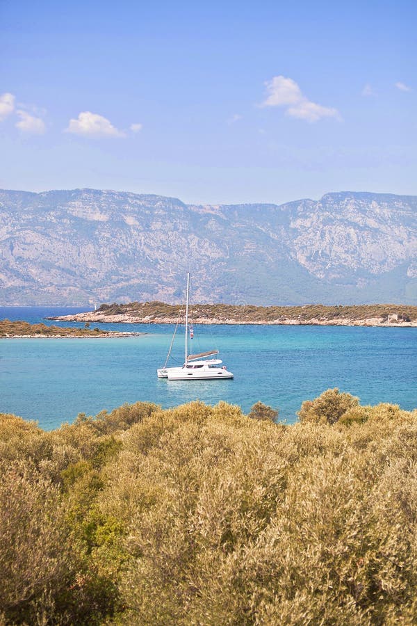 Sailing Catamaran in the Sea. Turkey Stock Photo - Image of stroll ...