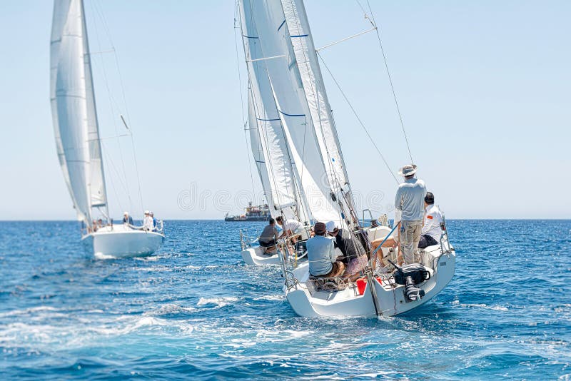 Sailing Crew on Sailboat during Regatta Stock Image - Image of ...