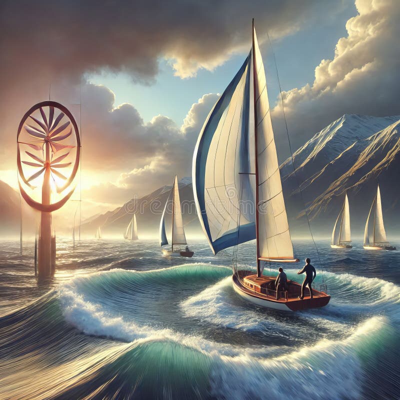 Sailing Operating a Boat that Uses Wind Power To Propel it Throu Stock ...