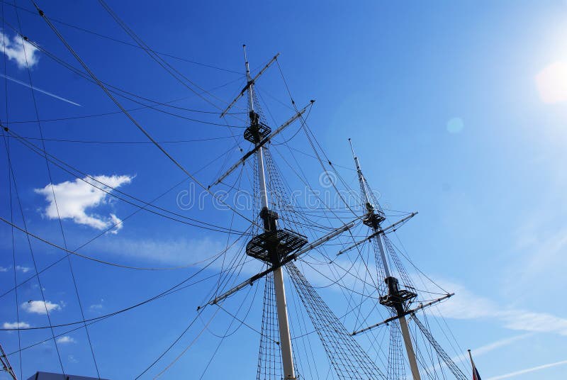 Sailing Retro Ship, Walk on the River, Bay. Mast Stock Image - Image of ...