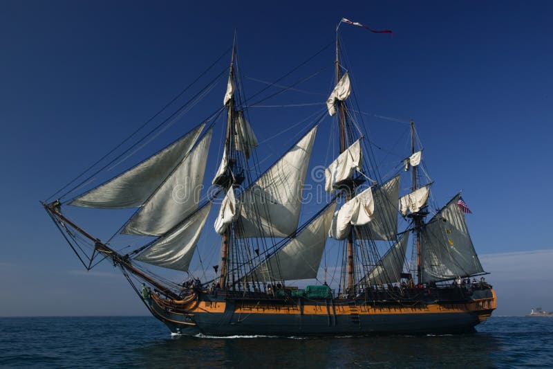 Tall Ship Sailing at Sea Under Full Sail Stock Photo - Image of master ...