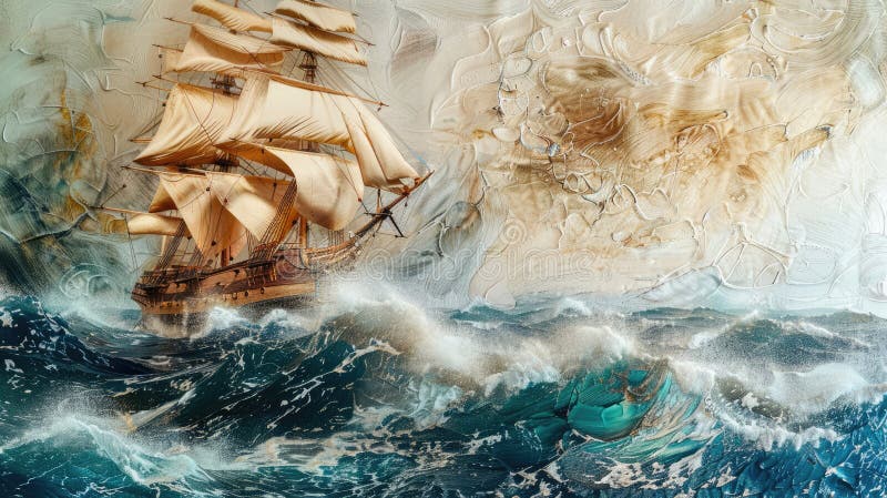 Sailing Ship Against the Backdrop of Waves and Wind Stock Photo - Image ...