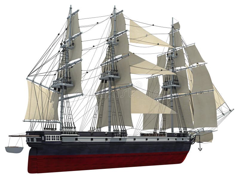 Sailing Ship 3D Rendering on White Background Stock Illustration ...