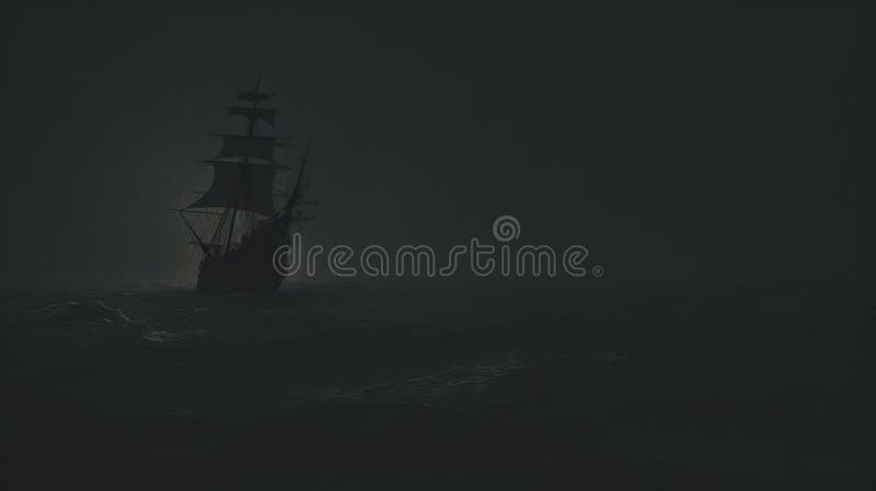 A Sailing Ship in a Dark Stormy Night Stock Illustration - Illustration ...