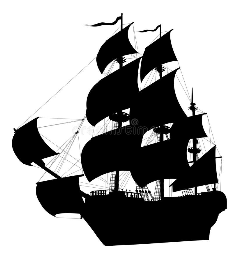 Sailing Ship Detailed Vector Silhouette Stock Illustration ...