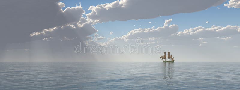 Sailing Ship in the Distance Stock Illustration - Illustration of ...