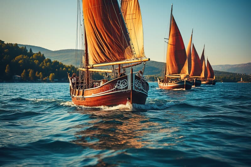 Sailing Ship Floating on the Sea Waves, Columbus Day. AI Generated ...