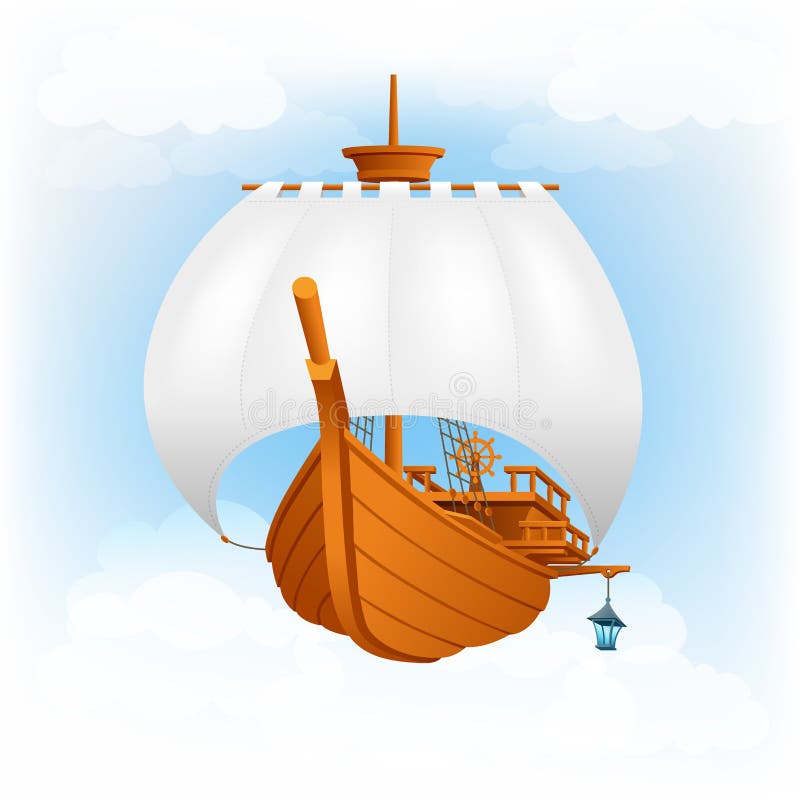 Sailing Ship, Flying Ship Illustration Stock Illustration ...