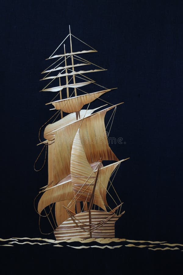 Sailing Ship Front View in the Sea Carved Panel Stock Photo - Image of ...