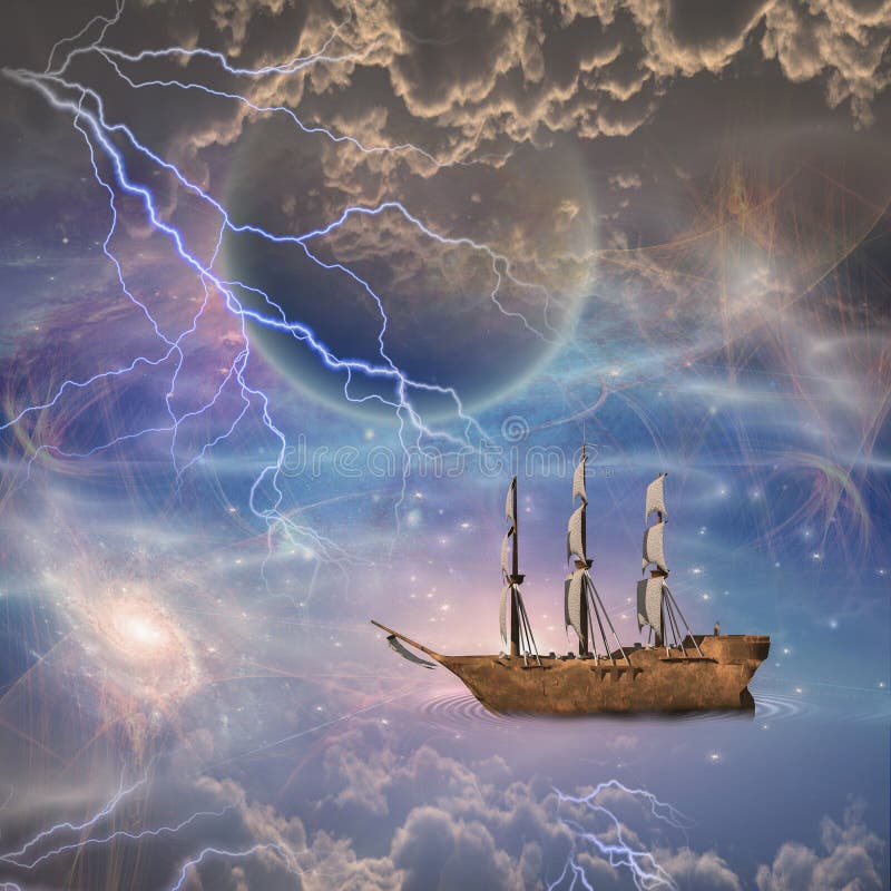 Sailing Ship Fantastic Scene Stock Illustrations – 30 Sailing Ship ...