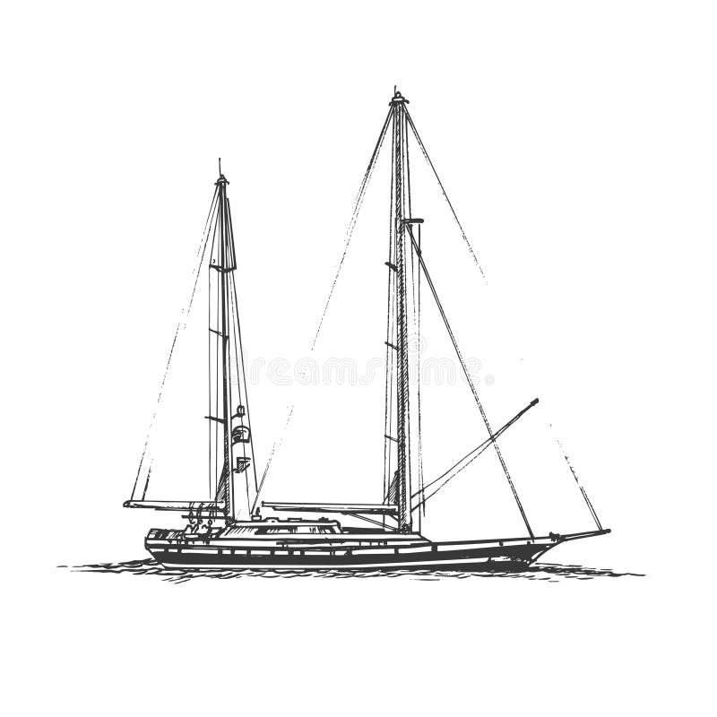 Sailing Ship, Graphic Hand Drawing. Sea or River Transport, an Isolated ...