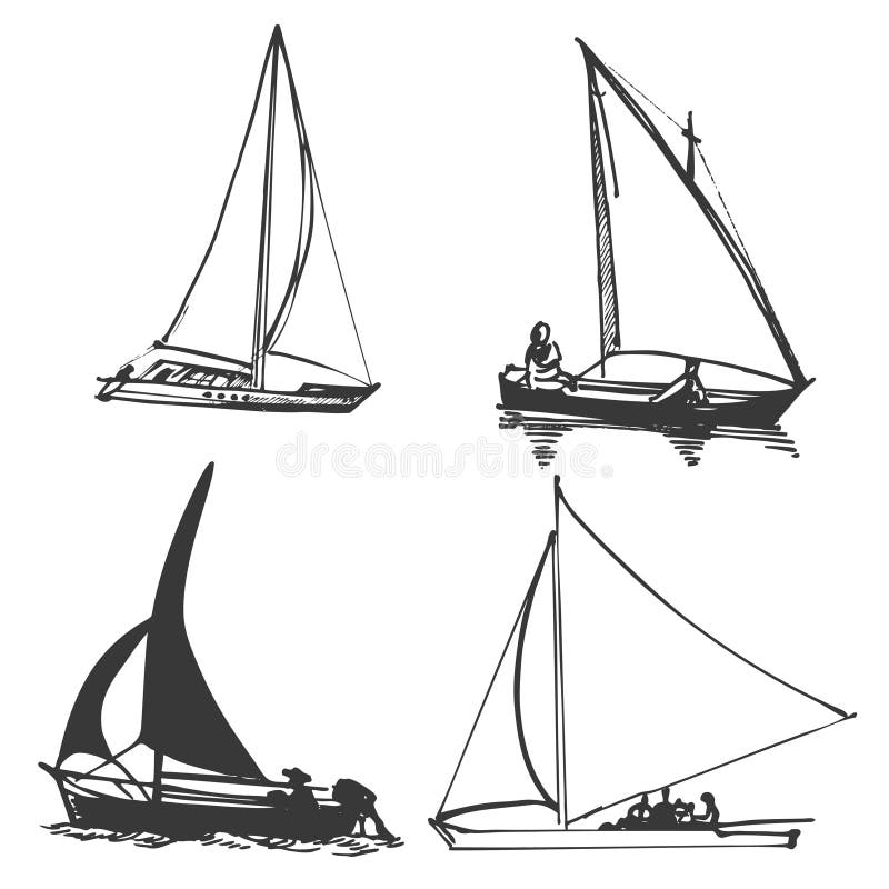 Sailing Ship, Graphic Hand Drawing. Sea or River Transport, an Isolated ...