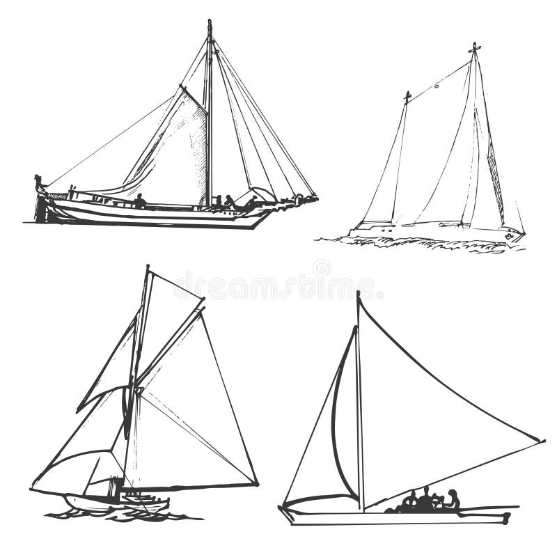 Sailing Ship, Graphic Hand Drawing. Sea or River Transport, an Isolated ...