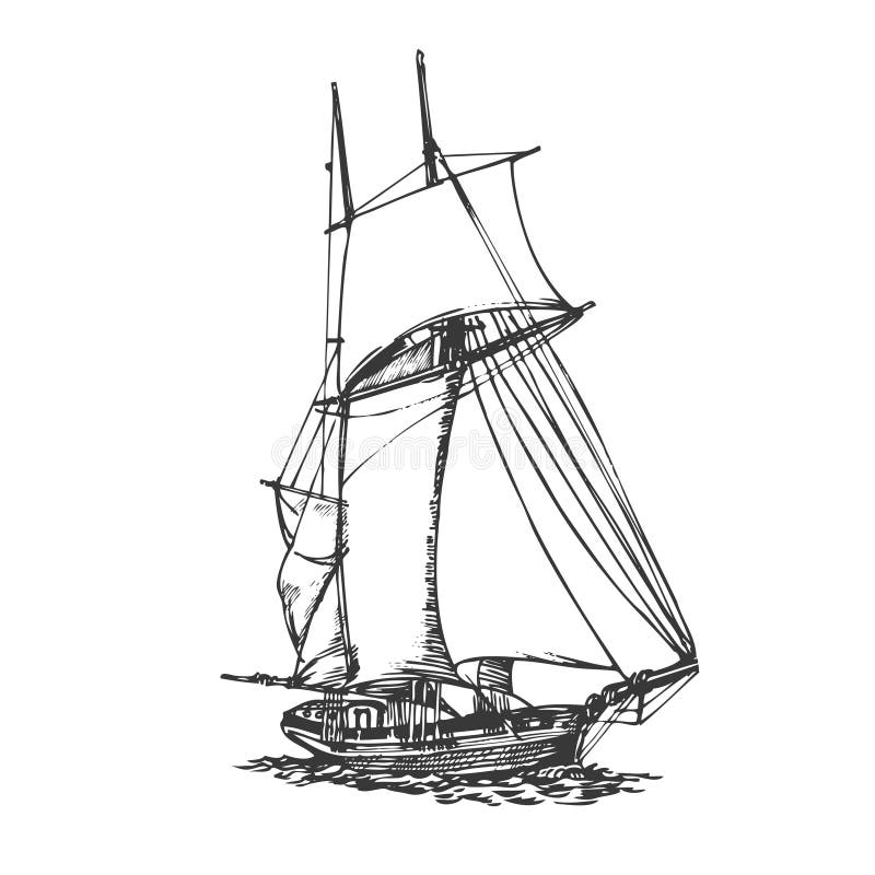 Sailing Ship, Graphic Hand Drawing. Sea or River Transport, an Isolated ...