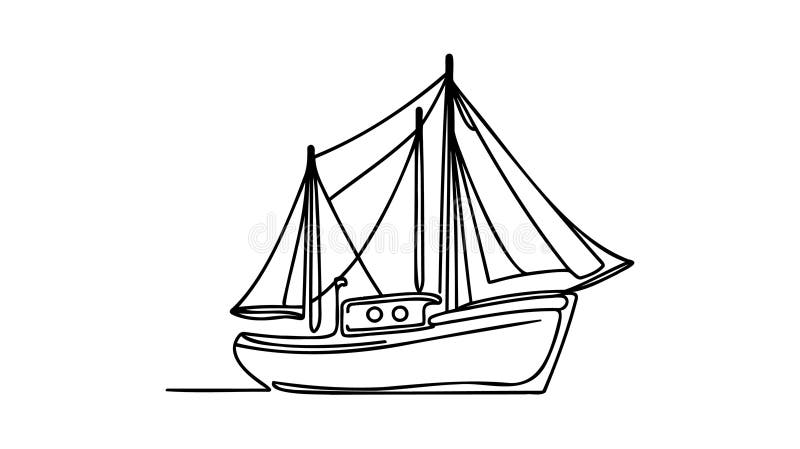 Sailing Ship Hand Drawn One Continuous Line Drawing Vector Design Stock ...