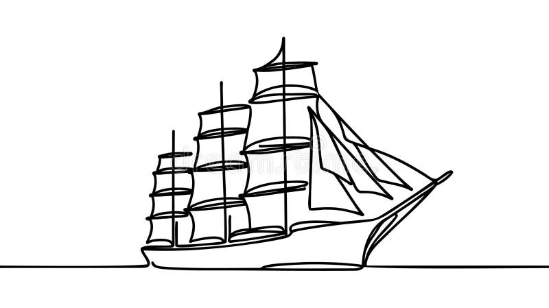 Sailing Ship Hand Drawn One Continuous Line Drawing Vector Design Stock ...