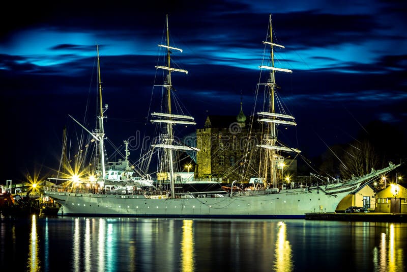 Sailing Ship in the Harbor at Night Editorial Image - Image of natural ...