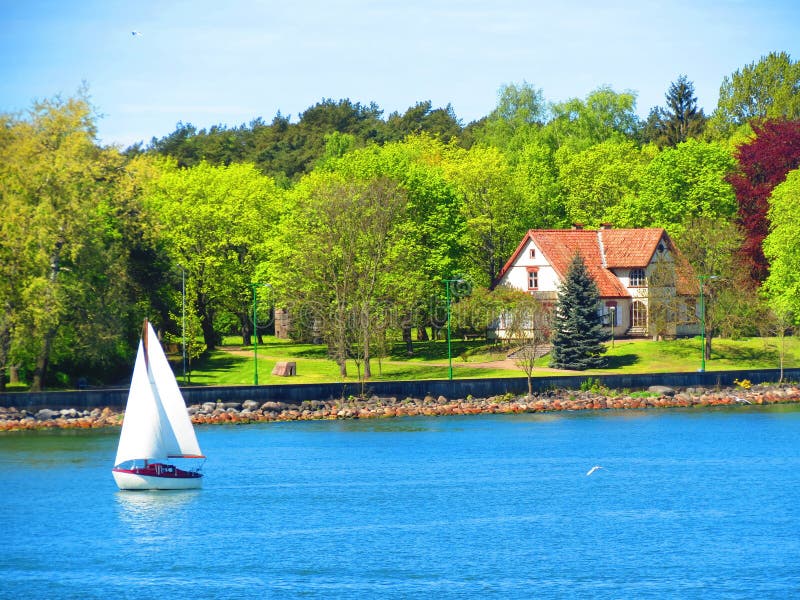 Sailing Ship and Home , Lithuania Stock Photo - Image of transportation ...