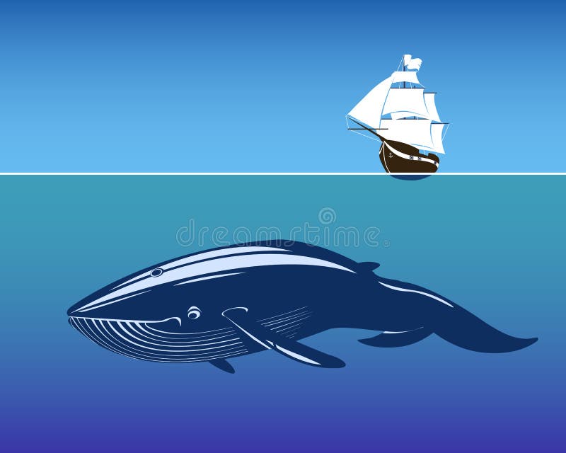 Sailing Ship and Huge Whale in Deep Stock Vector - Illustration of ...