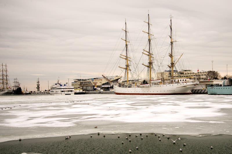 Sailing ship in the ice editorial stock photo. Image of pomerania ...