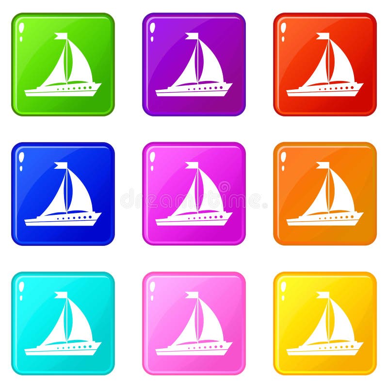 Sailing ship icons 9 set stock vector. Illustration of speed - 96084526