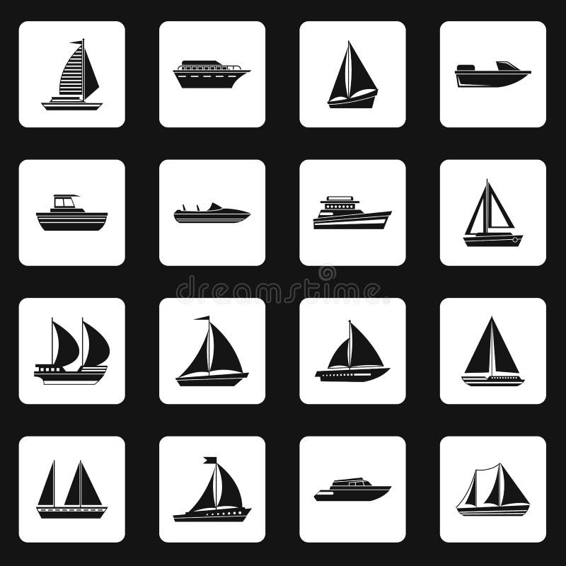 Sailing Ship Icons Set, Simple Style Stock Vector - Illustration of ...