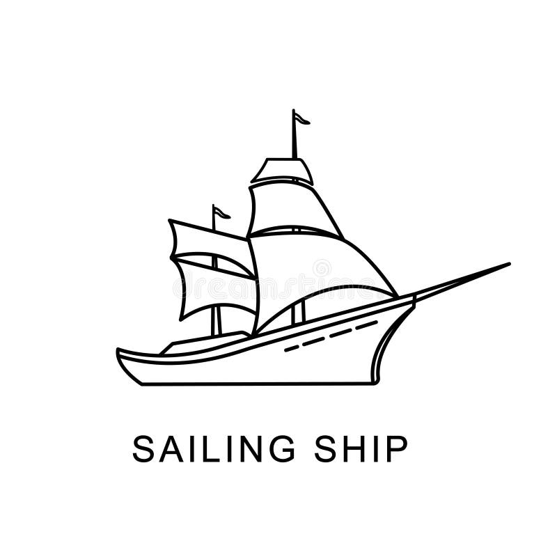 Sailing Ship Line Art Style Design Stock Vector - Illustration of ...