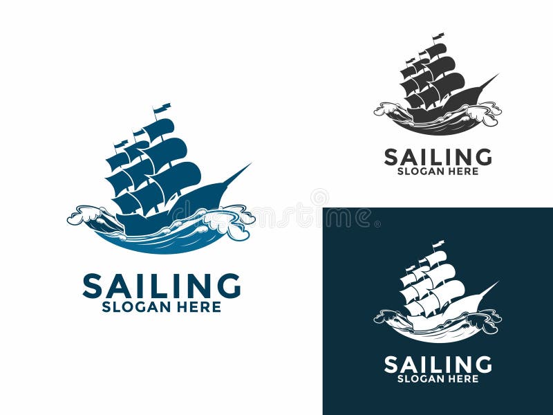 Sailing Ship Vintage Logo Vector Template, Sailing Boat Marine Retro ...