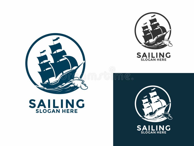 Sailing Ship Vintage Logo Vector Template, Sailing Boat Marine Retro ...