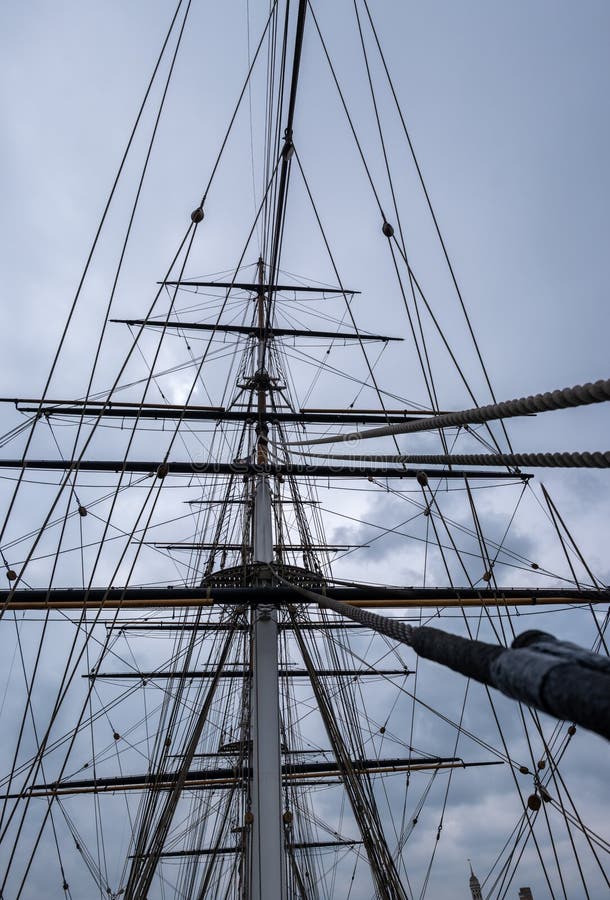 Sailing Ship Masts and Rigging on Sky Background Stock Photo - Image of ...