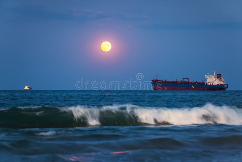 Sailing Ship and Moonlight Night Sea Stock Image - Image of adventure ...