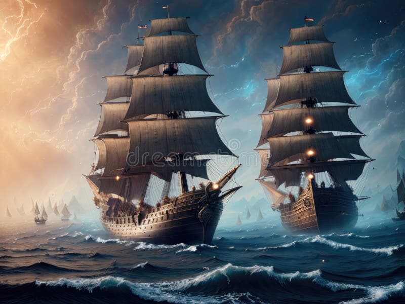 Sailing Ship in the Ocean. Illustration Stock Illustration ...