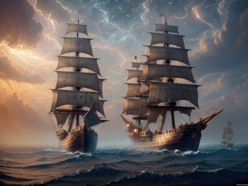 Sailing Ship in the Ocean. Illustration Stock Illustration ...