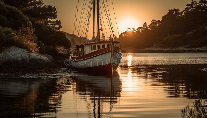 Sailing Ship Reflects Tranquil Sunset, Nature Beauty in Nautical Vessel ...