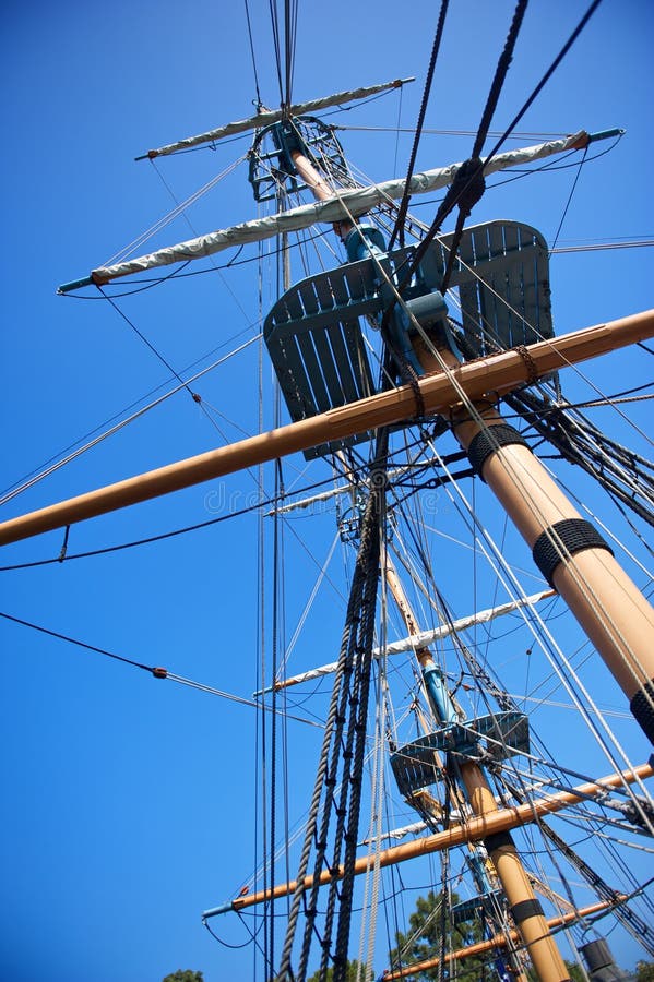 Sailing Ship Rigging and Blue Sky Stock Image - Image of deck, nest ...