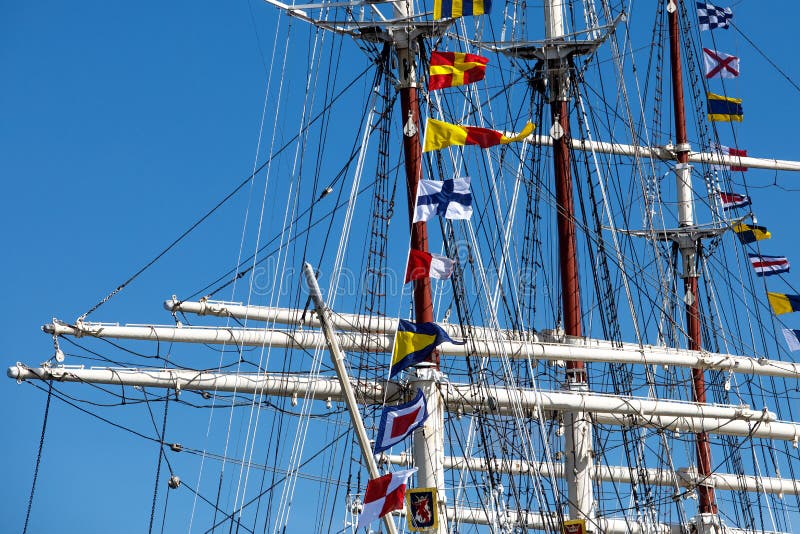 Sailing Ship Rigging, Masts and Cables. Stock Photo - Image of ...