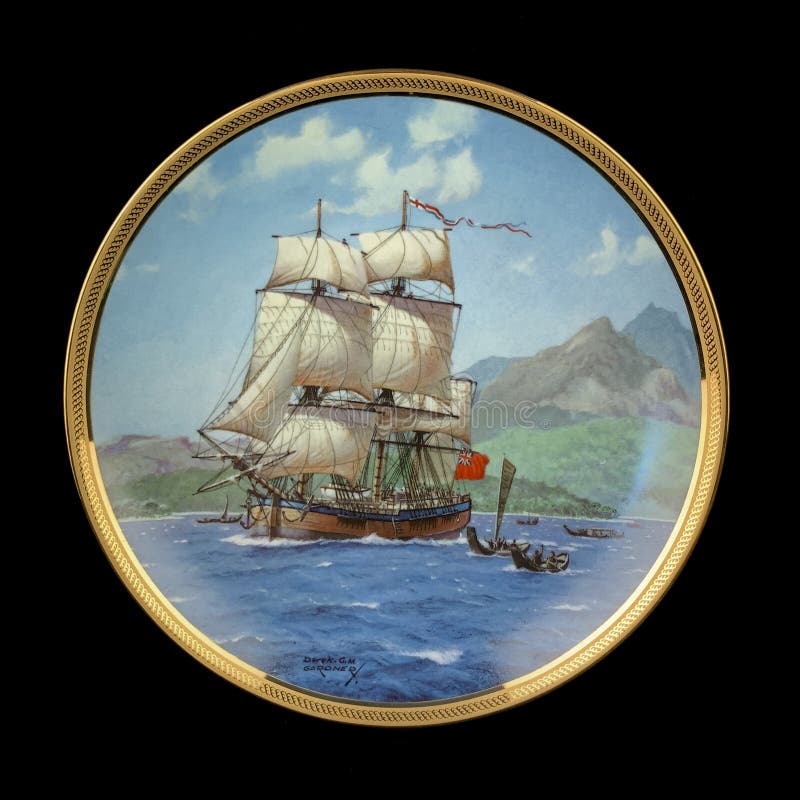 Round Picture for Decoupage with a Sailboat in the Sea Editorial Stock ...