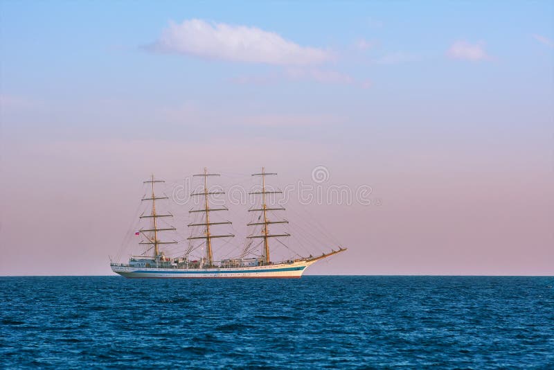 Sailing Ship without Sails in the Sea Stock Photo - Image of horizon ...