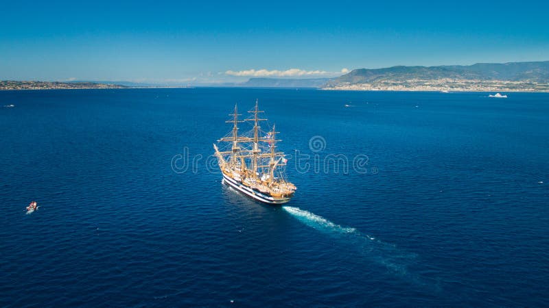 A Sailing Ship at Sea in the Strait of Messina Stock Image - Image of ...