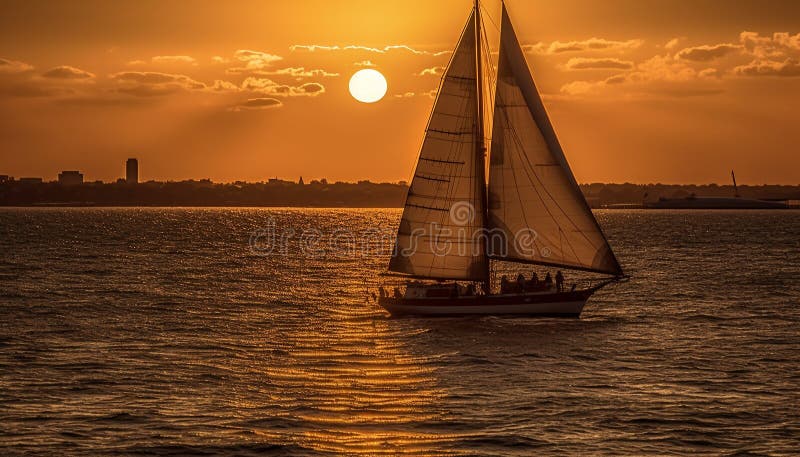 Sailing Ship Silhouette Back Lit by Sunset Generated by AI Stock Photo ...