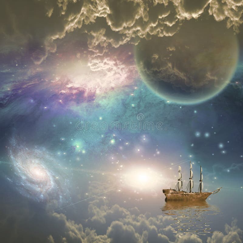 Sailing ship in space stock illustration. Illustration of romantic ...
