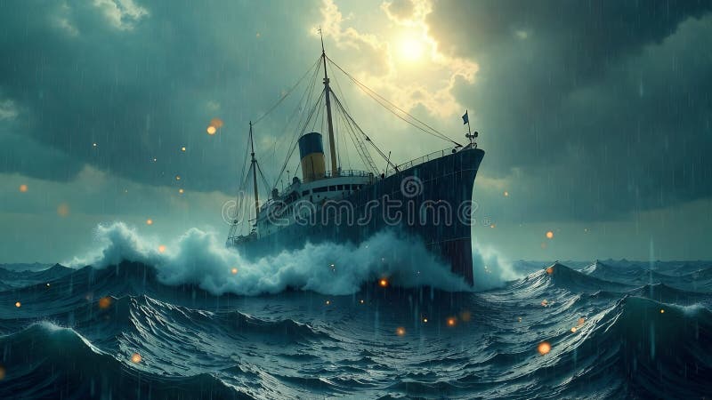 Sailing Ship in Storm Sea on the Foreground Power Sea Wave Stock Image ...