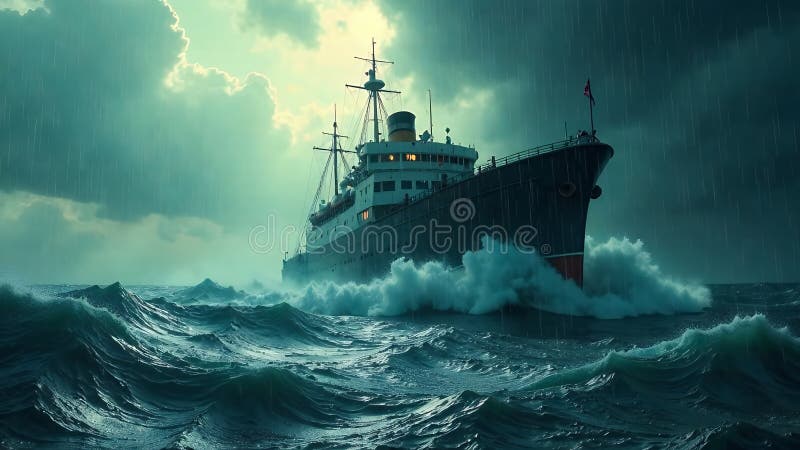 Sailing Ship in Storm Sea on the Foreground Power Sea Wave Stock Image ...