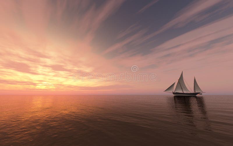 Sailing ship at sunset stock photo. Image of dusk, boat - 119474438