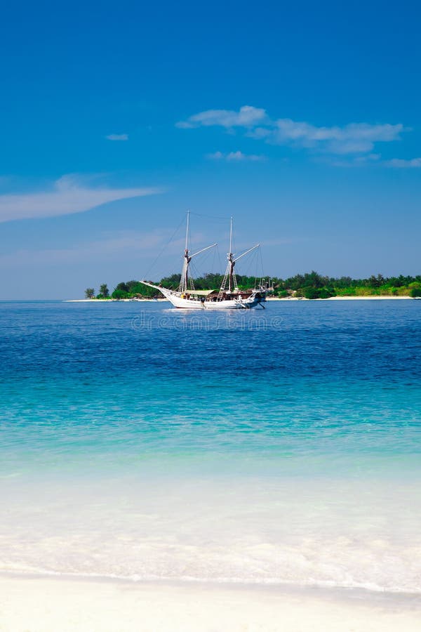 Sailing Ship and Tropical Island Stock Image - Image of getaway, away ...