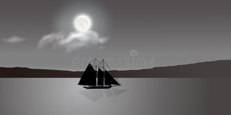 A Sailing Ship Under the Moonlight Stock Vector - Illustration of ...