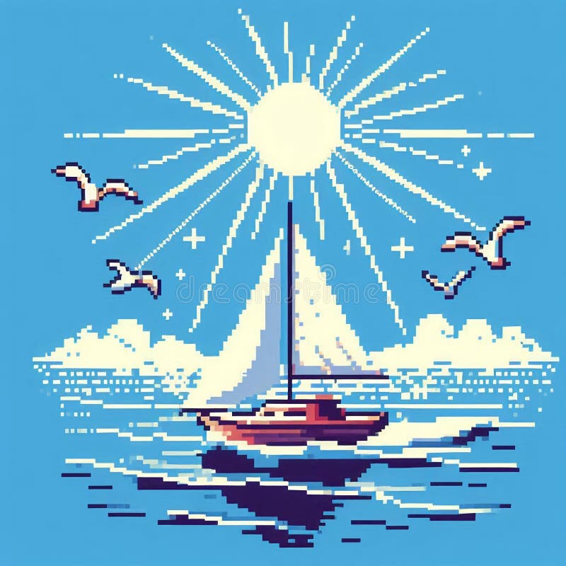 Sailing Ship Vector Design, Pixel Art Stock Illustration - Illustration ...