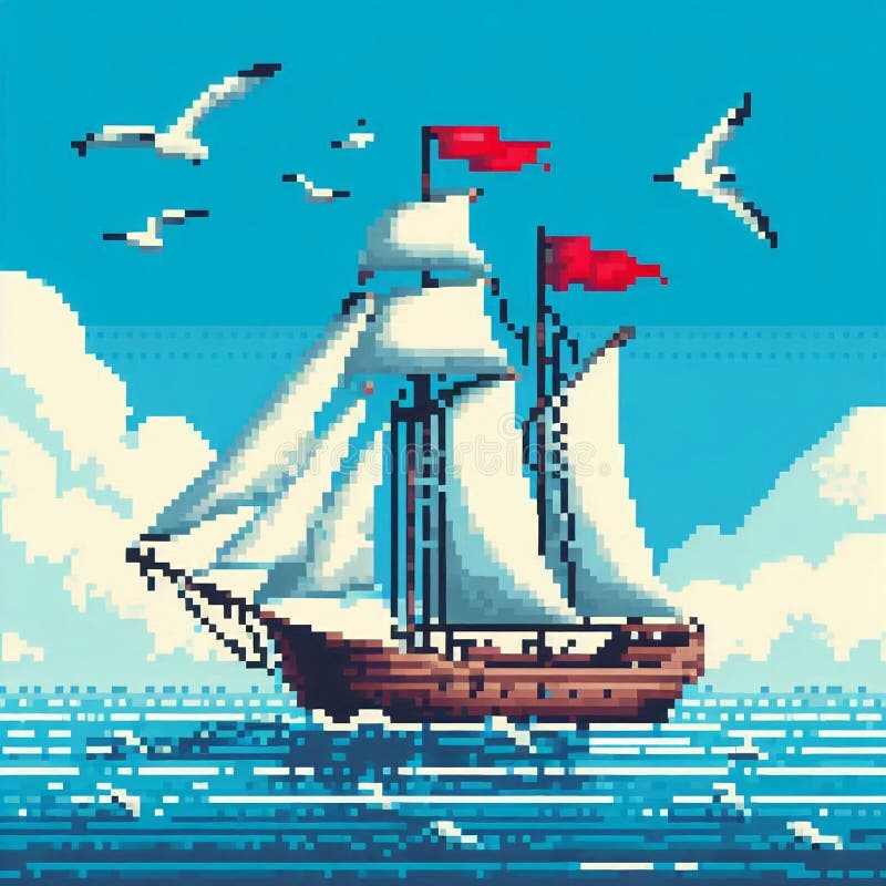 Sailing Ship Vector Design, Pixel Art Stock Illustration - Illustration ...