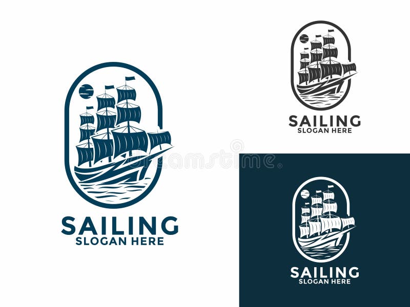 Sailing Ship Vintage Logo Vector Template, Sailing Boat Marine Retro ...