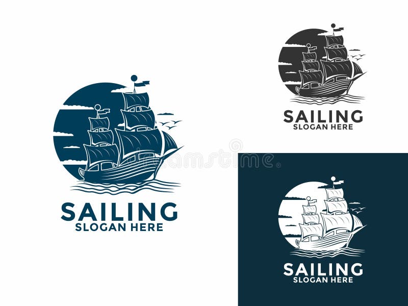 Sailing Ship Vintage Logo Vector Template, Sailing Boat Marine Retro ...